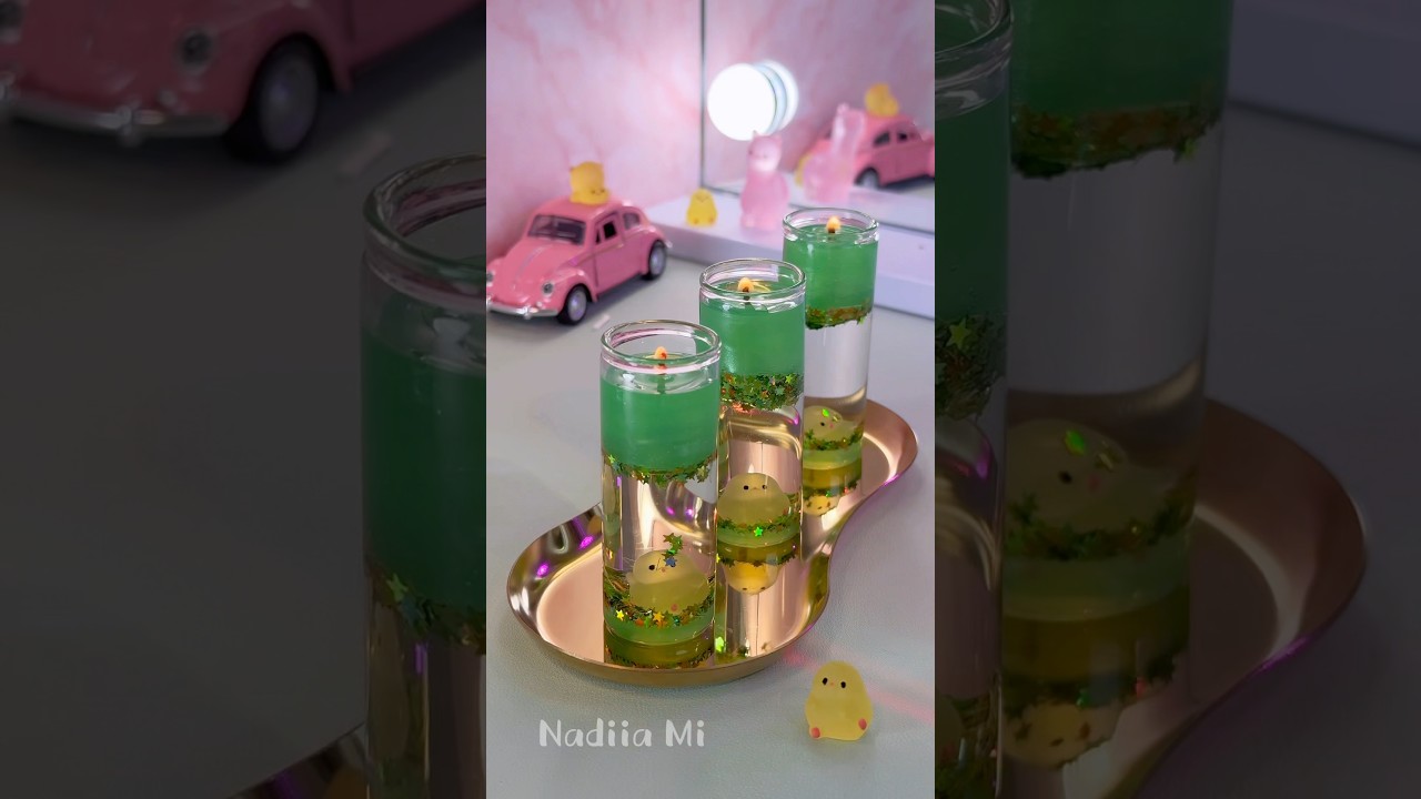 Mini water candle DIY 🐥 cute chick jars with star glitter ASMR