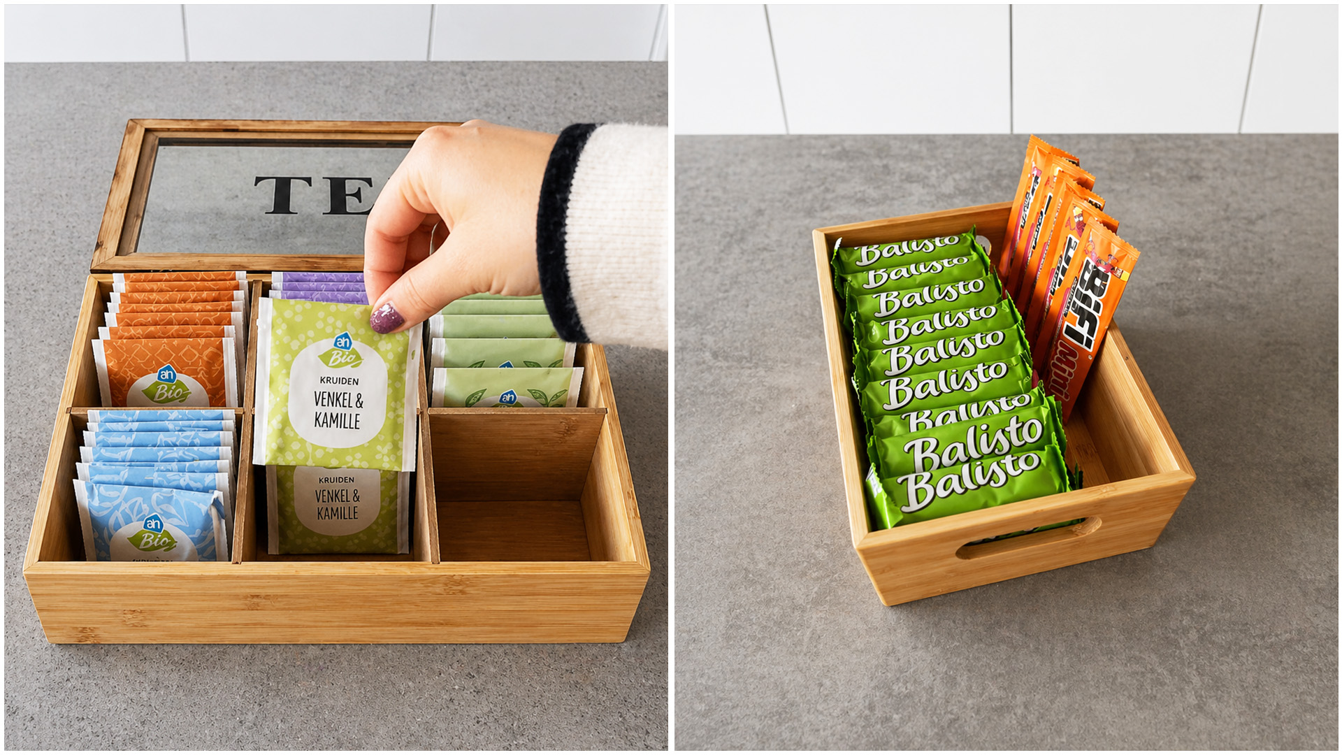 Satisfying tea and snack drawer restock organization