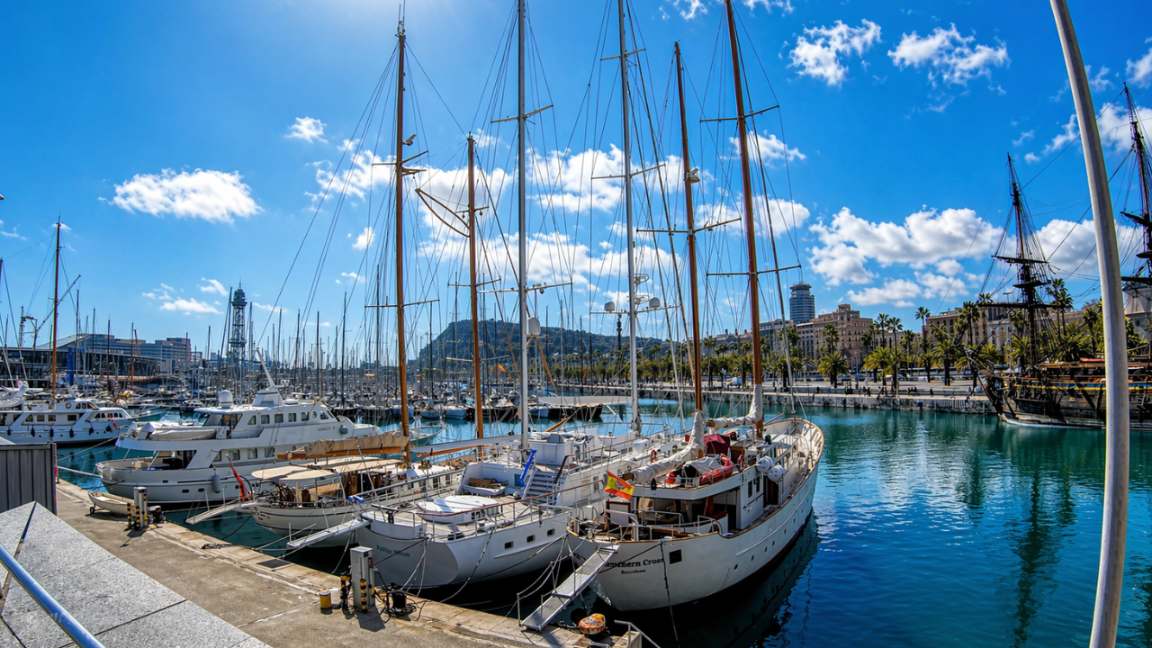 బార్సిలోనా పోర్ట్ ప్రాంతం గుండా నడక (4K)