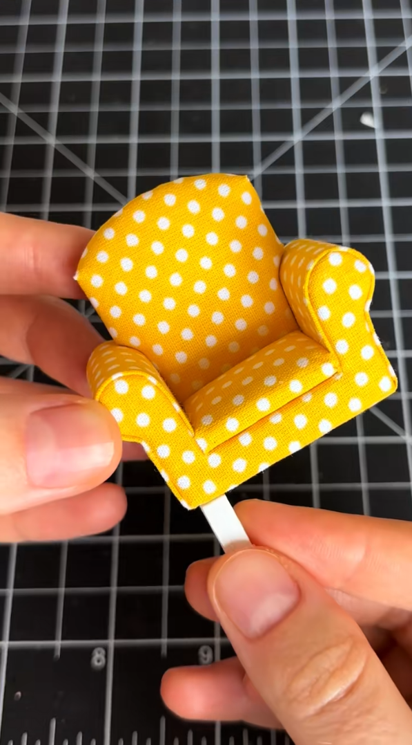 Yellow polka dot single chair miniature dollhouse furniture handmade