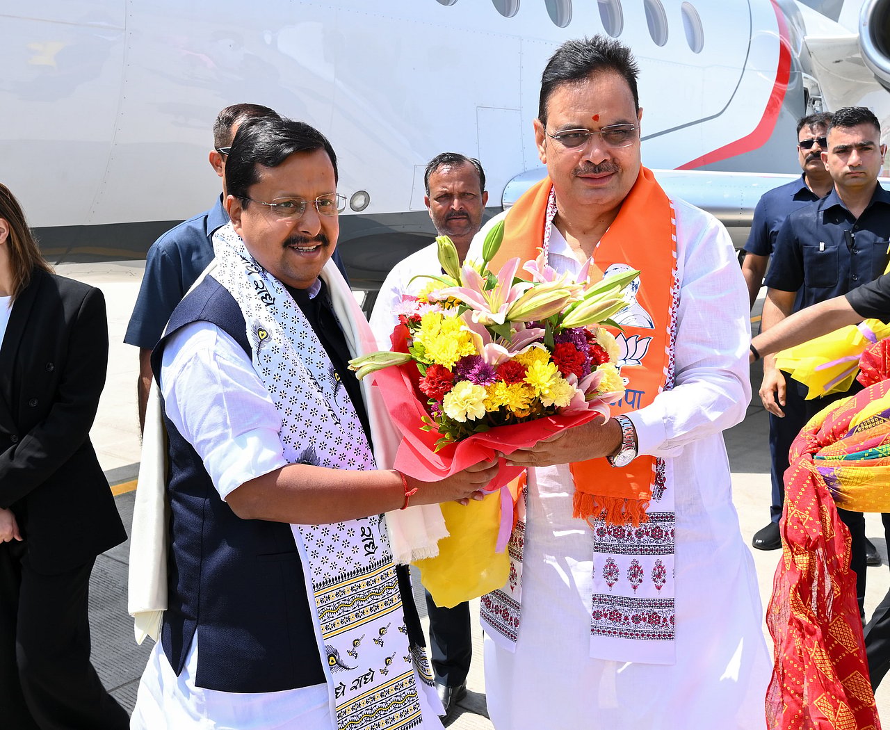 Rajasthan CM Bhajanlal Sharma welcomes BJP chief Nitin Nabin in Jaipur