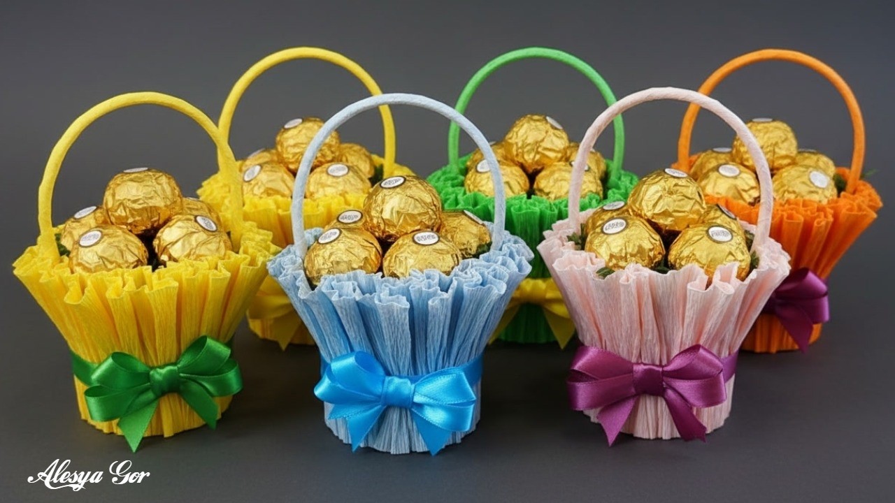 Wow How to make cute Easter baskets from crepe paper Simple and easy