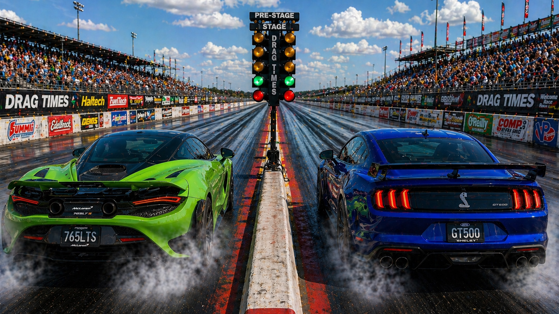 1250HP Ford Mustang Shelby GT500 vs McLaren 765LT drag race