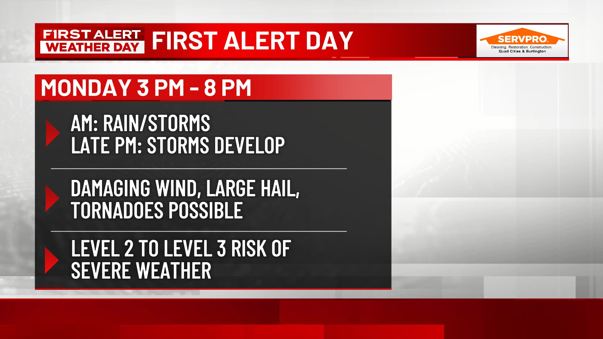 First alert day: Severe storms possible Monday