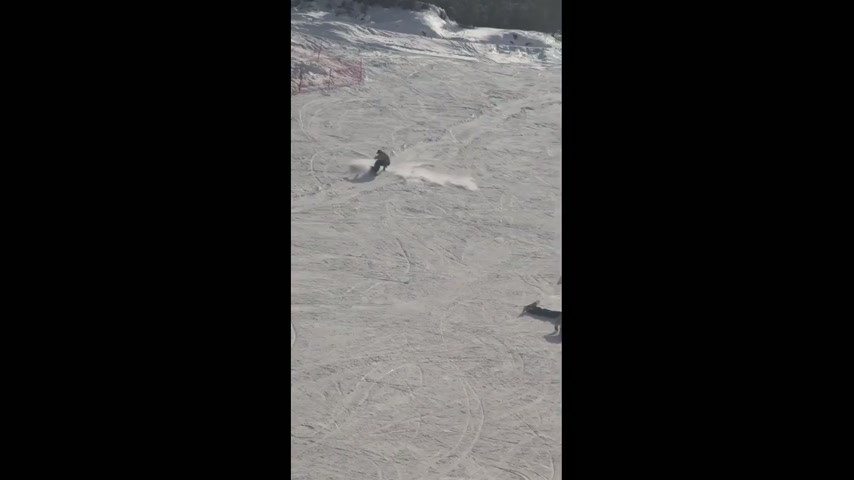 Multiple snowboarders fall after collision on slope in Gansu, China
