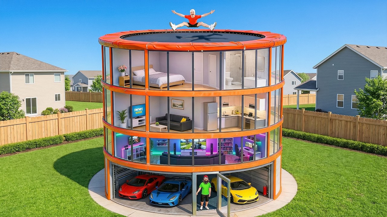 Moving in 4-story trampoline house!