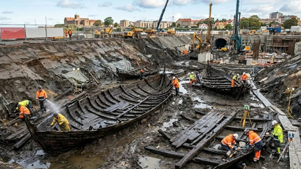Buried beneath a Swedish city: Six centuries-old shipwrecks discovered ...