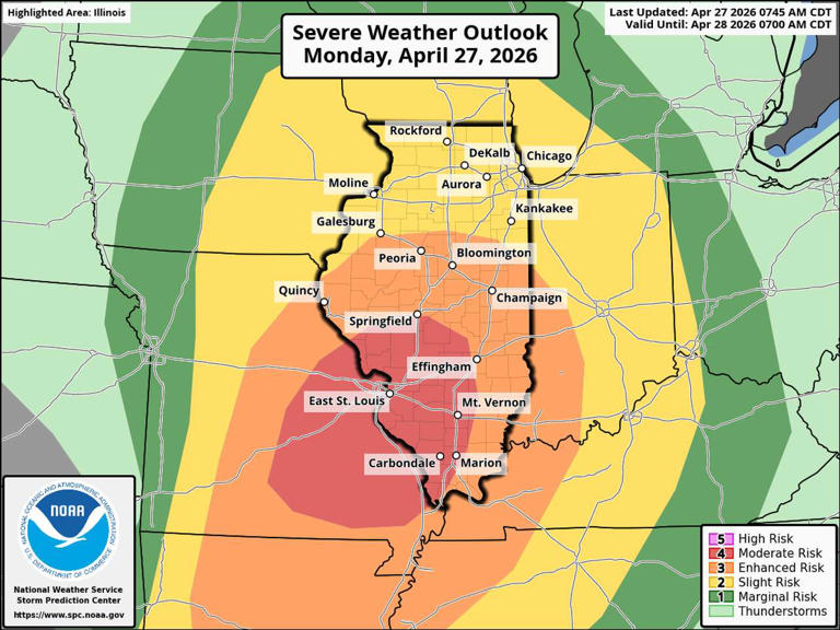 Severe weather threat upgraded in Illinois with risk of strong ...