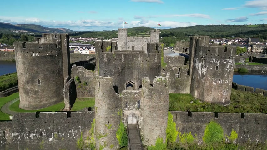 Caerphilly Castle, Wales: Drone views of mighty medieval fortress