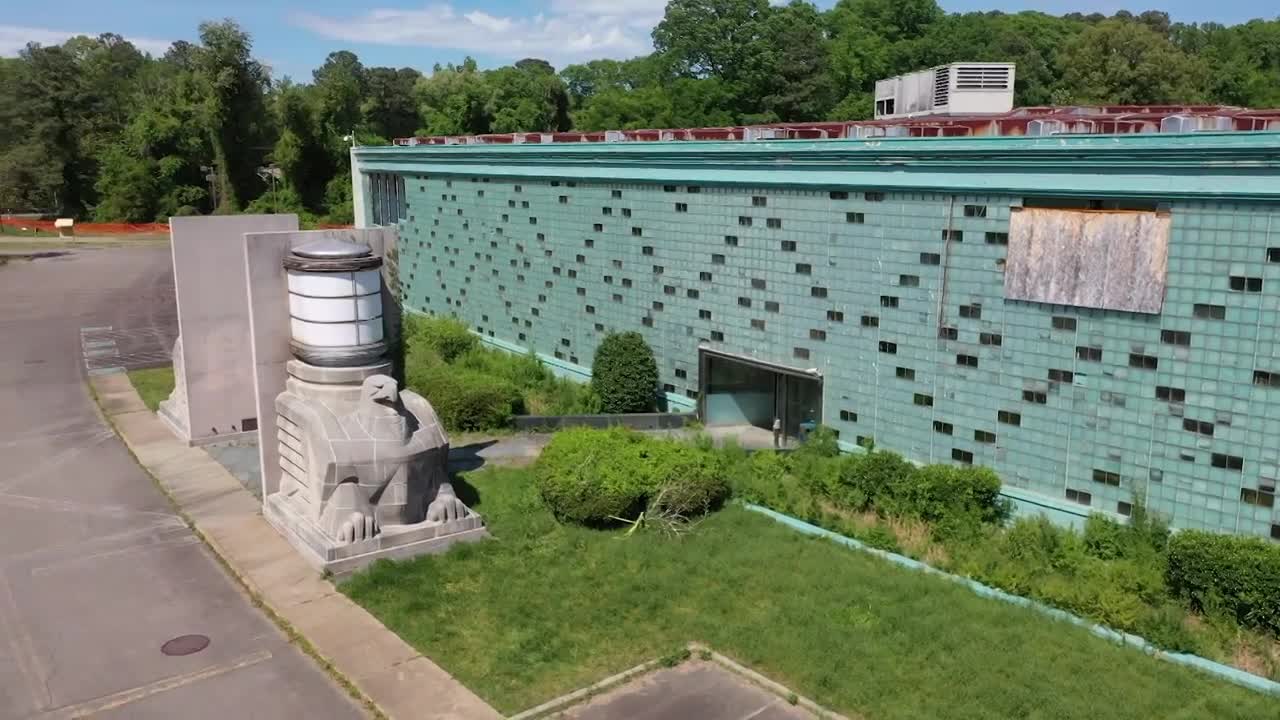 Flying over the abandoned Best Products headquarters in Virginia