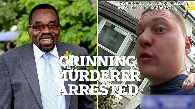 Moment grinning murderer is arrested after battering pensioner