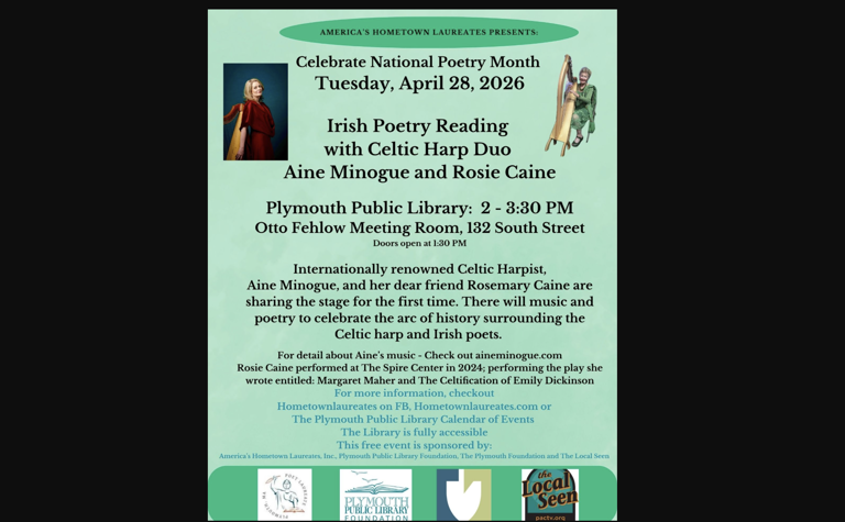 You’re invited to an afternoon of Irish poetry & live Celtic harp music ...