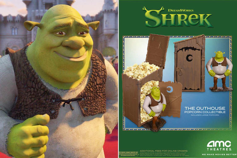 AMC Theatres' new Shrek-themed popcorn bucket is shaped like an outhouse