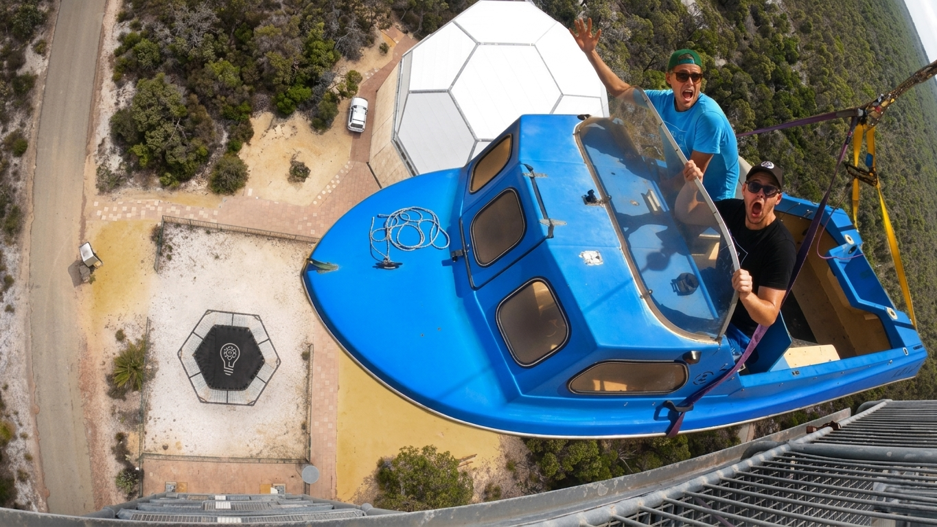 Watch this boat bounce off a giant trampoline