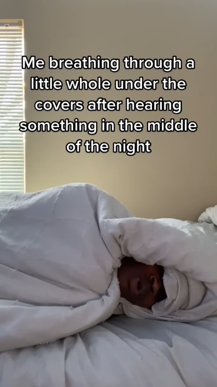 Me breathing through a little hole under the covers after hearing ...