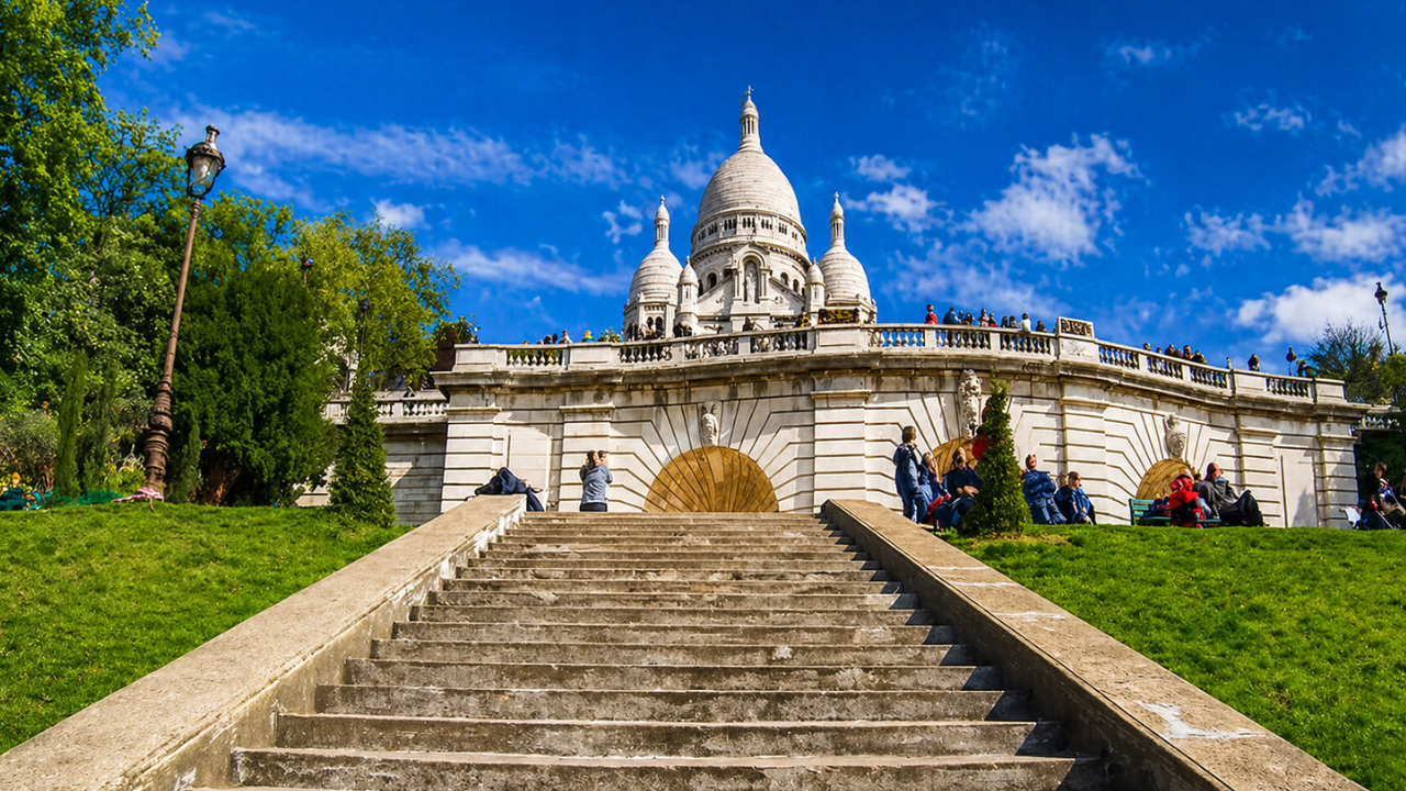 প্যারিসের স্যাকে কুরের চারপাশে রোদেলা হাঁটা (4K)