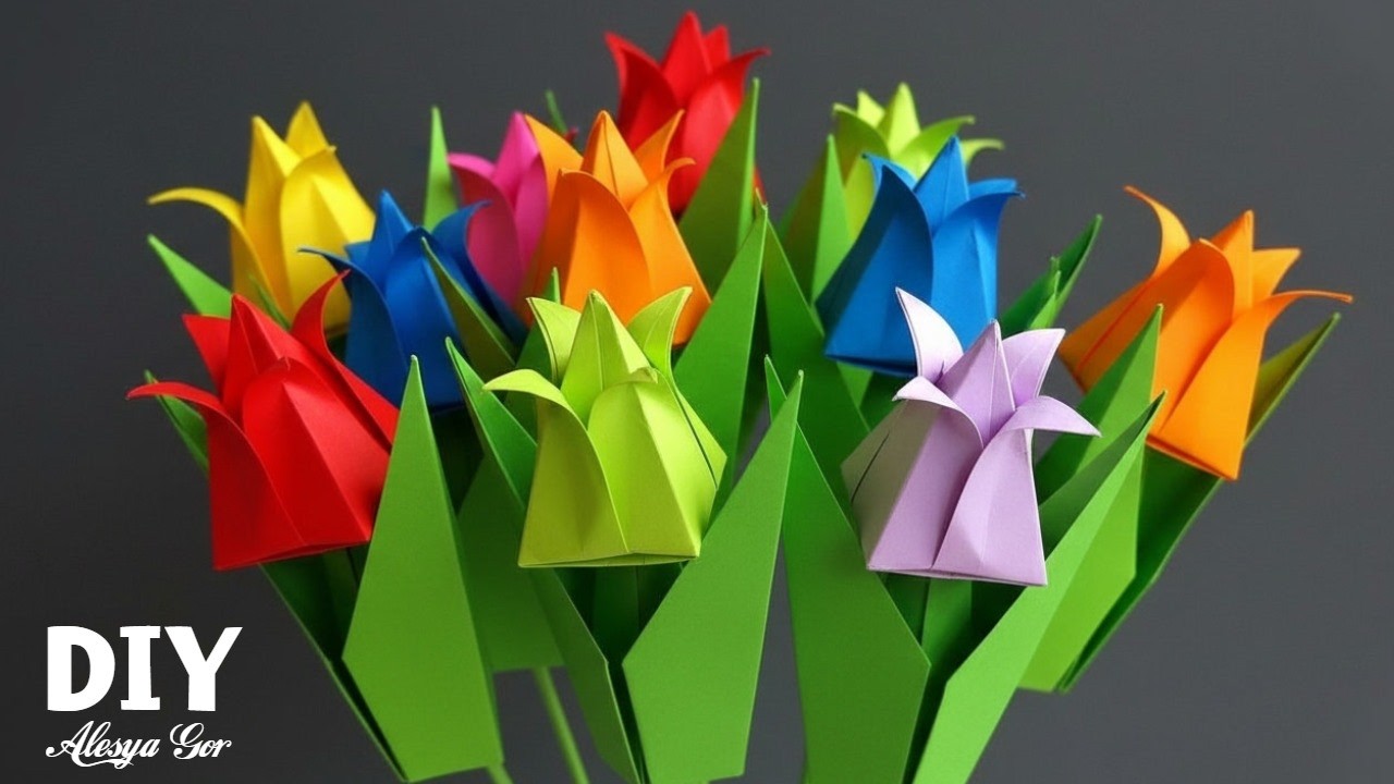 Wow! How to make beautiful origami paper tulips simple and easy