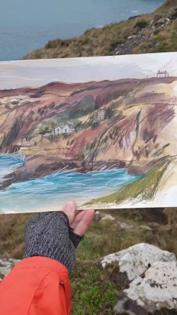 Hiking sketching and eating turkey sandwiches outdoor creative day