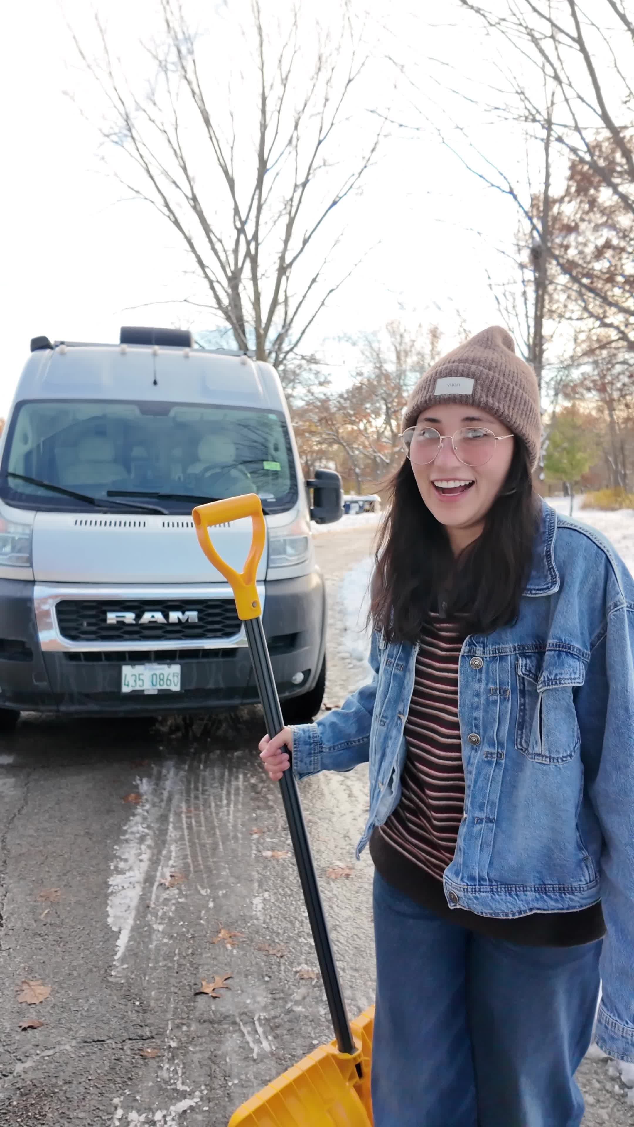 Winter storm van camping in Illinois before a Michelin track day