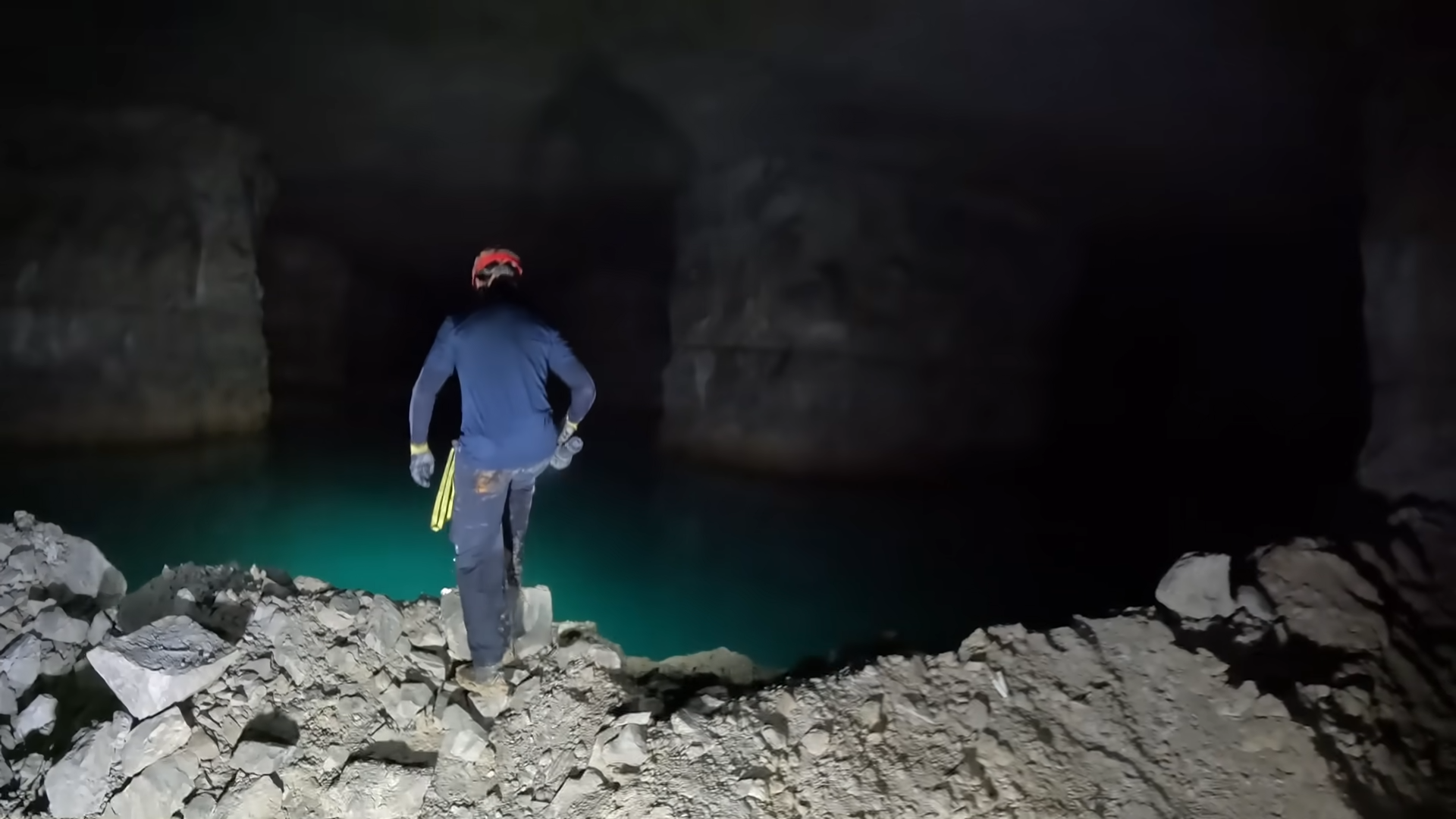 A calm underground lake turns into quicksand - and it starts pulling ...
