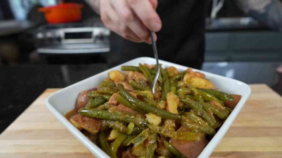 Slow-cooked southern green beans with potatoes