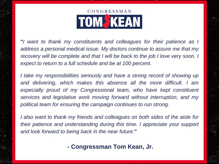 Rep. Thomas Kean Jr. divulges reason for mysterious absence from Washington