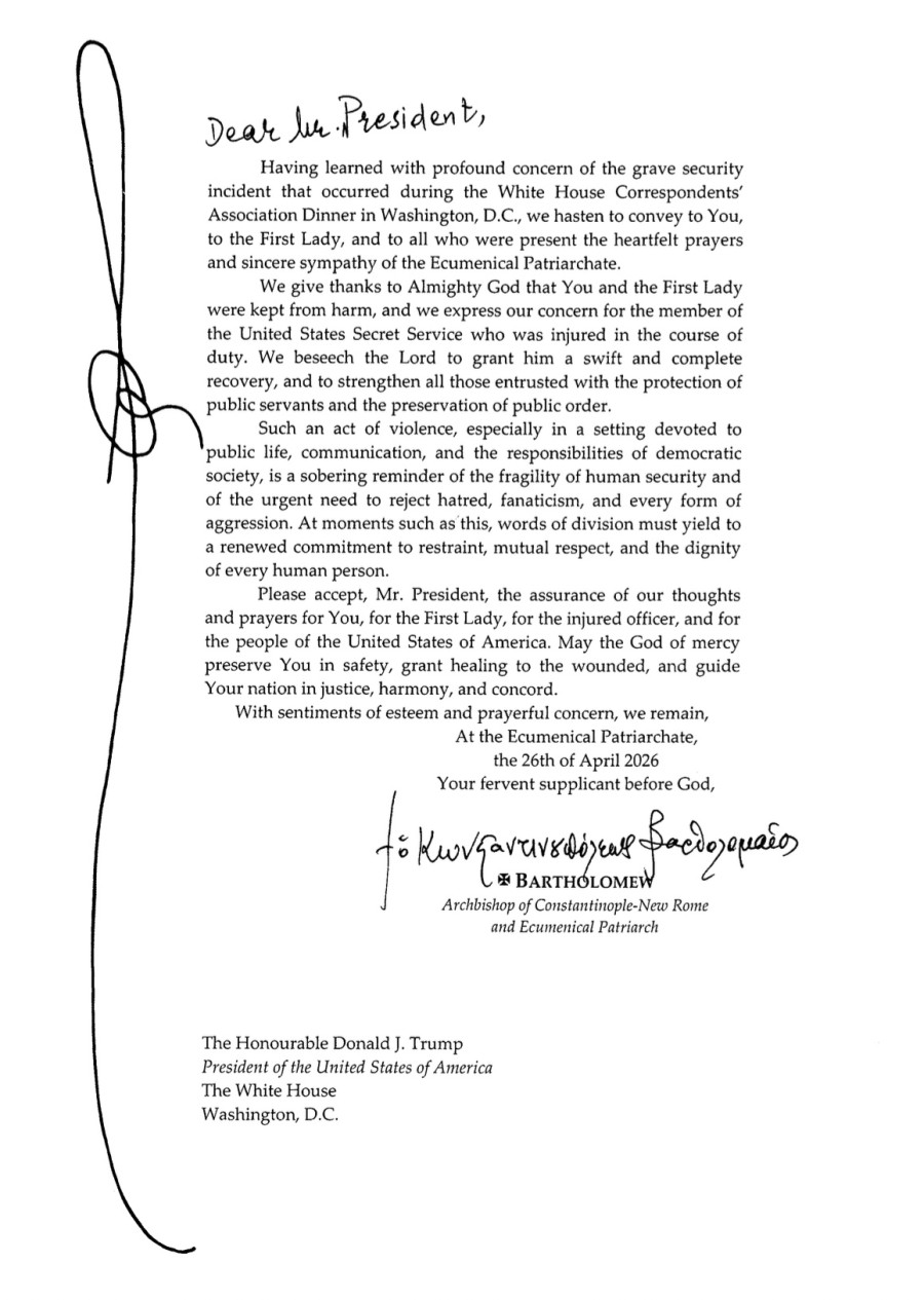 Επιστολή Βαρθολομαίου σε Τραμπ για την επίθεση: Επείγουσα ανάγκη να ...