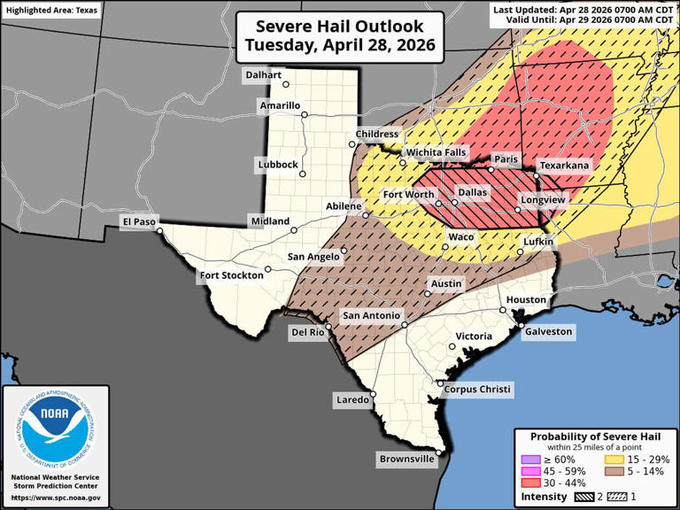 These parts of Texas face a threat of large hail and tornadoes Tuesday ...