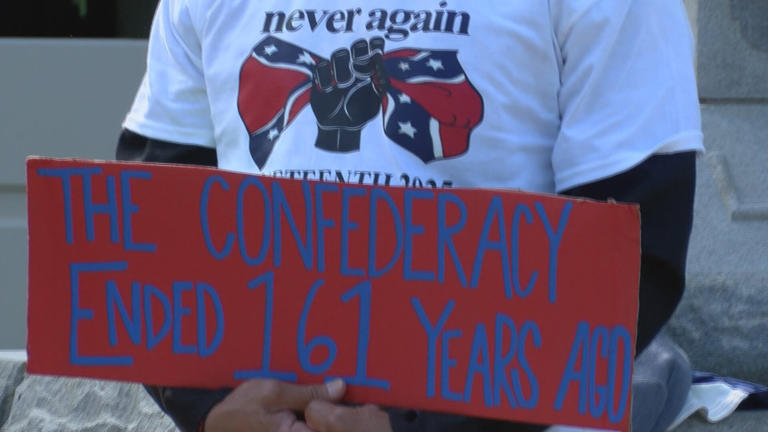 Protesters rally outside Coast courthouse against Confederate Memorial Day
