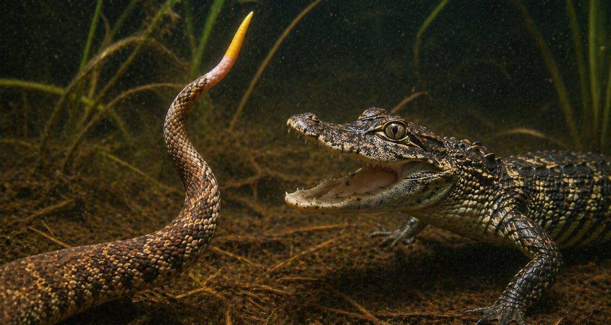 This worm-like snake uses a lure to ambush prey, including young alligators