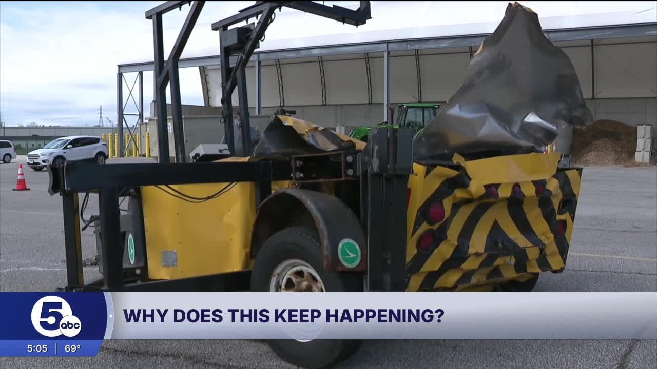 2 ODOT trucks hit on I-90 in Euclid
