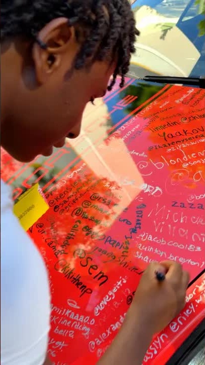 Writing my subscribers on my Porsche!