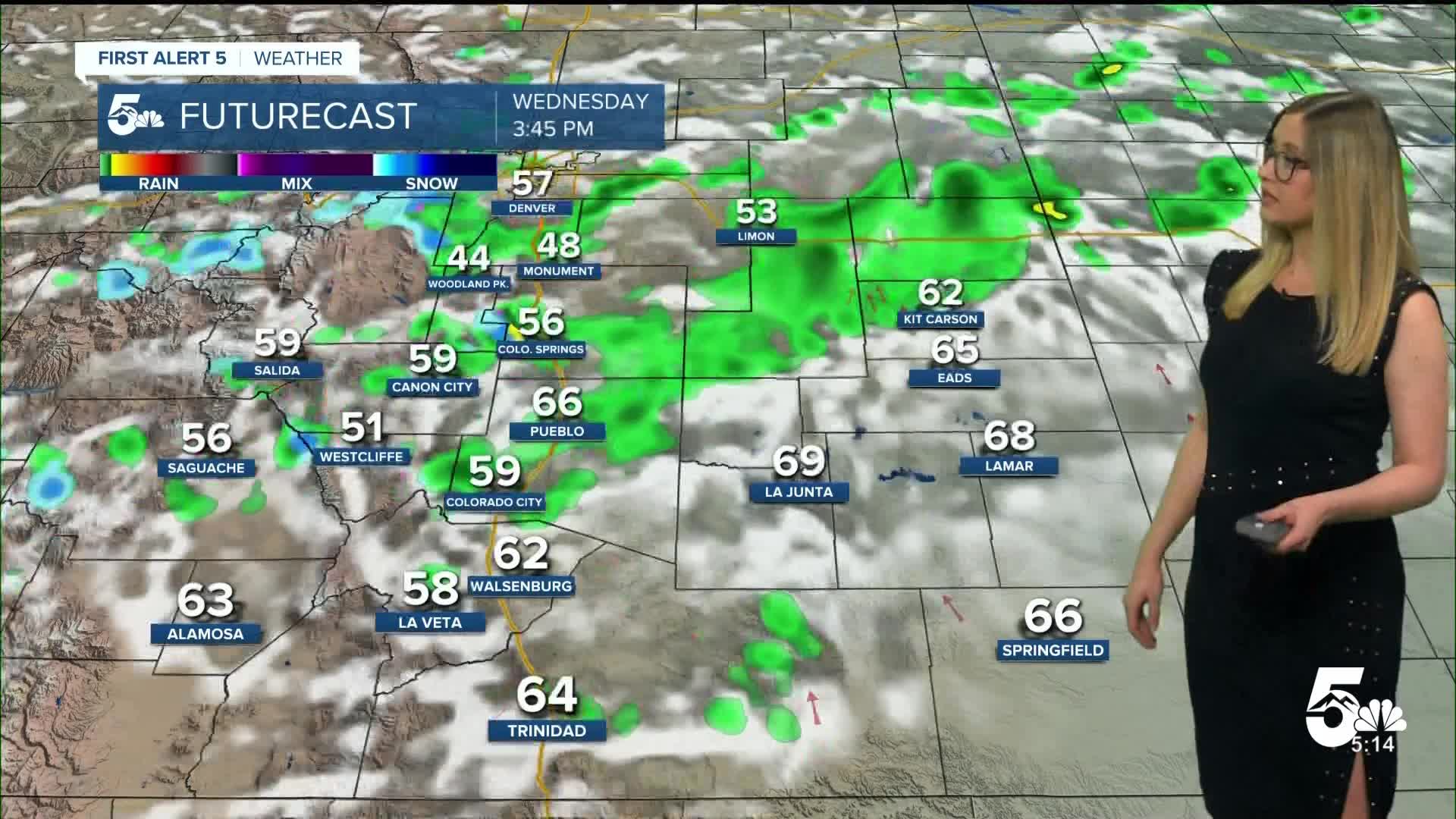 Scattered thunderstorms on Wednesday, before widespread rain and snow ...