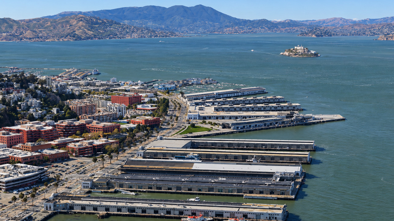 San Francisco Bay and harbor from above