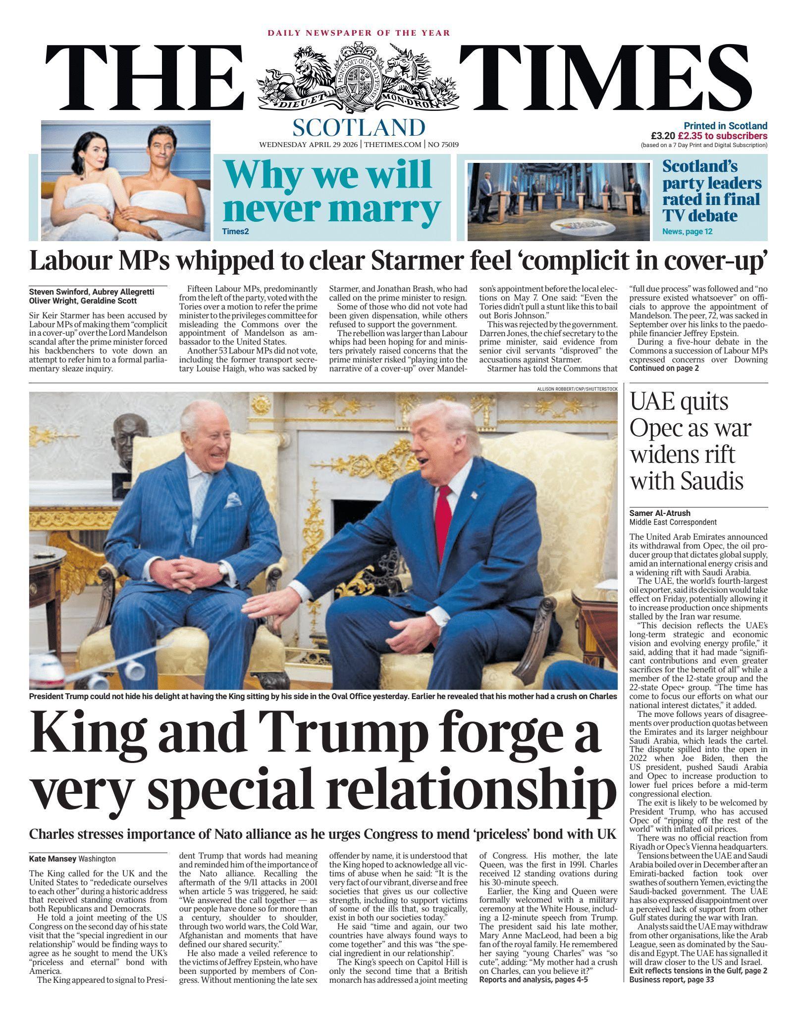 Scotland's papers: Firms in 'distress' and King addresses Congress