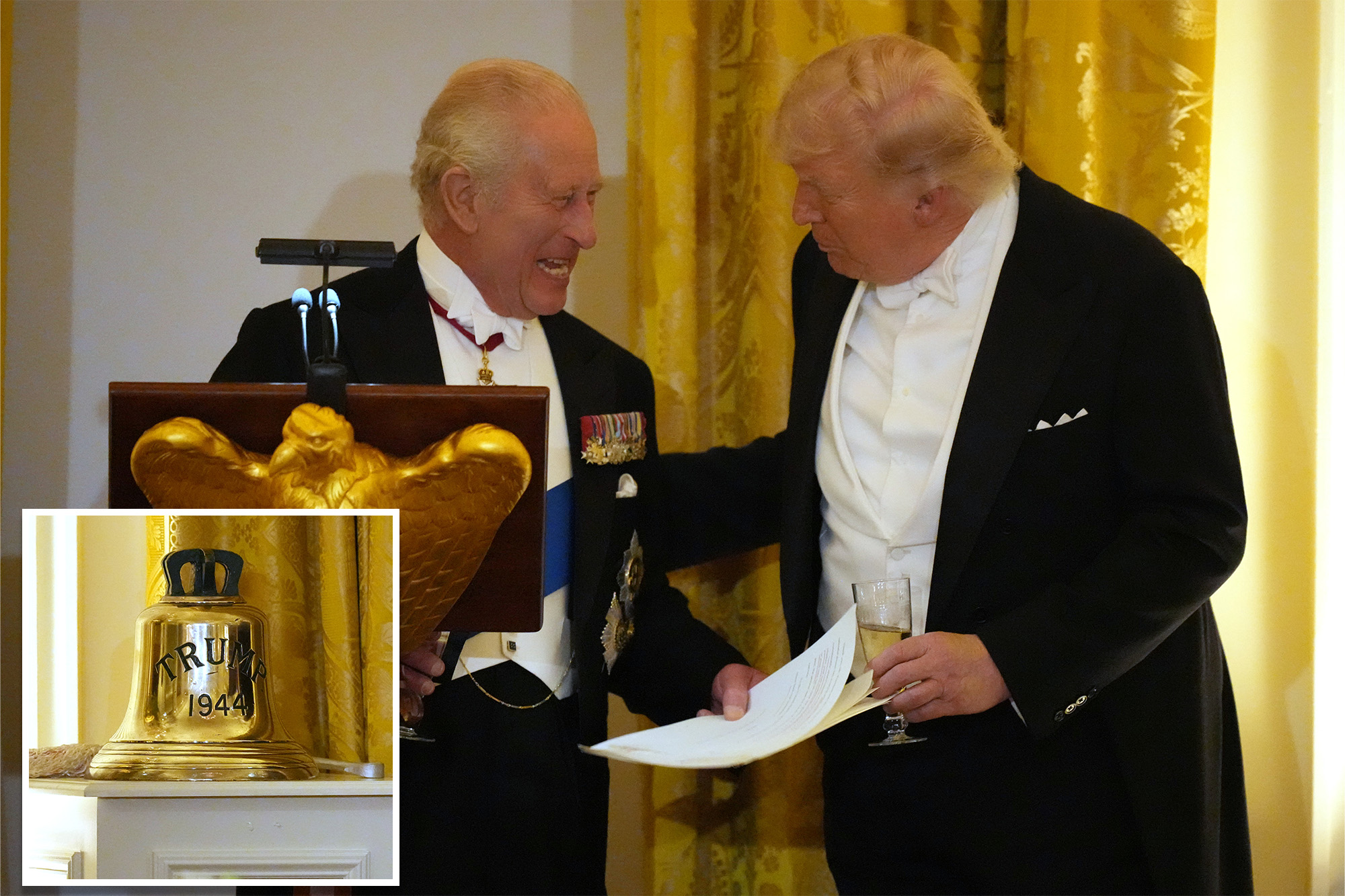 King Charles III gifts president a bell from HMS Trump at White House ...