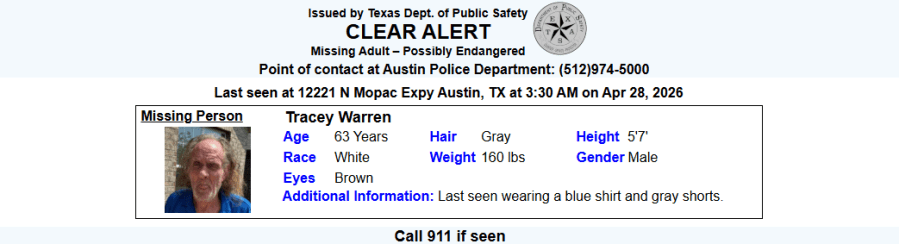 Austin police search for missing man after CLEAR alert issued