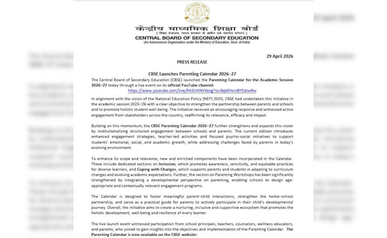 CBSE launches parenting calendar 2026-27 to boost parent-school engagement