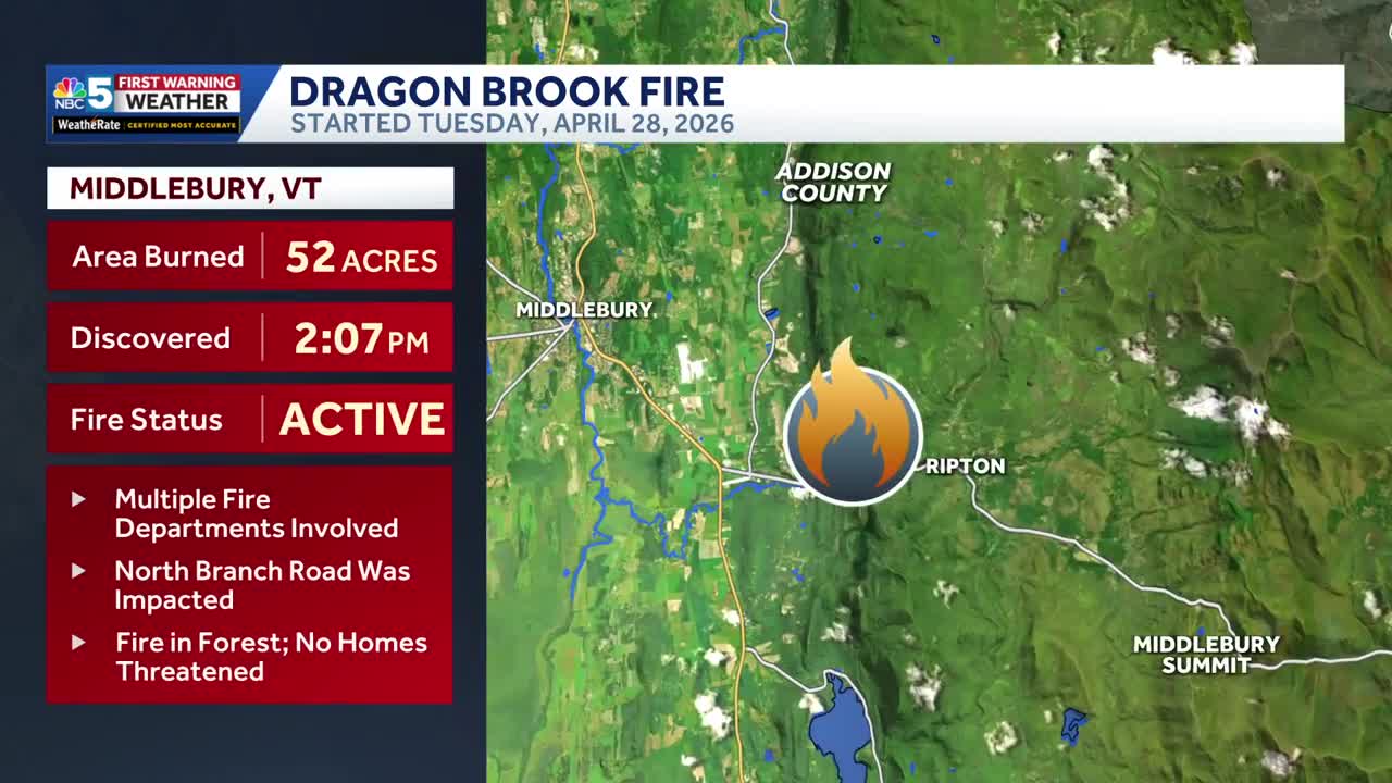 Wildfire reported in Middlebury, portion of road closed