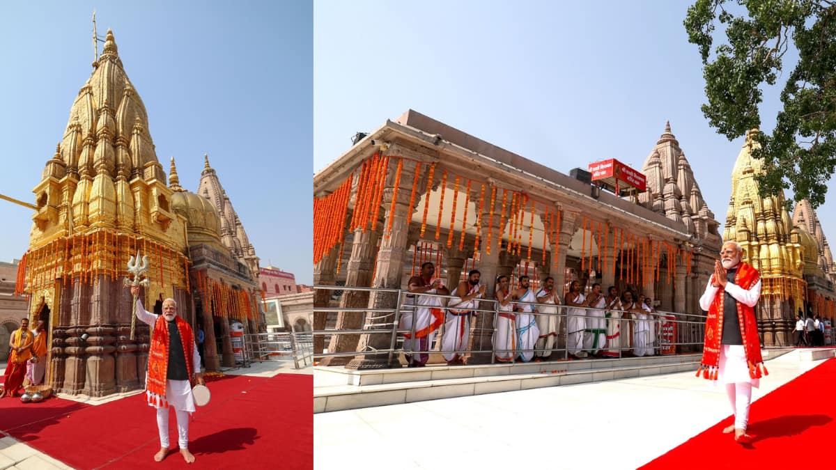 PM Modi prays at Kashi Vishwanath, holds trishul-damru; 14-km Varanasi ...
