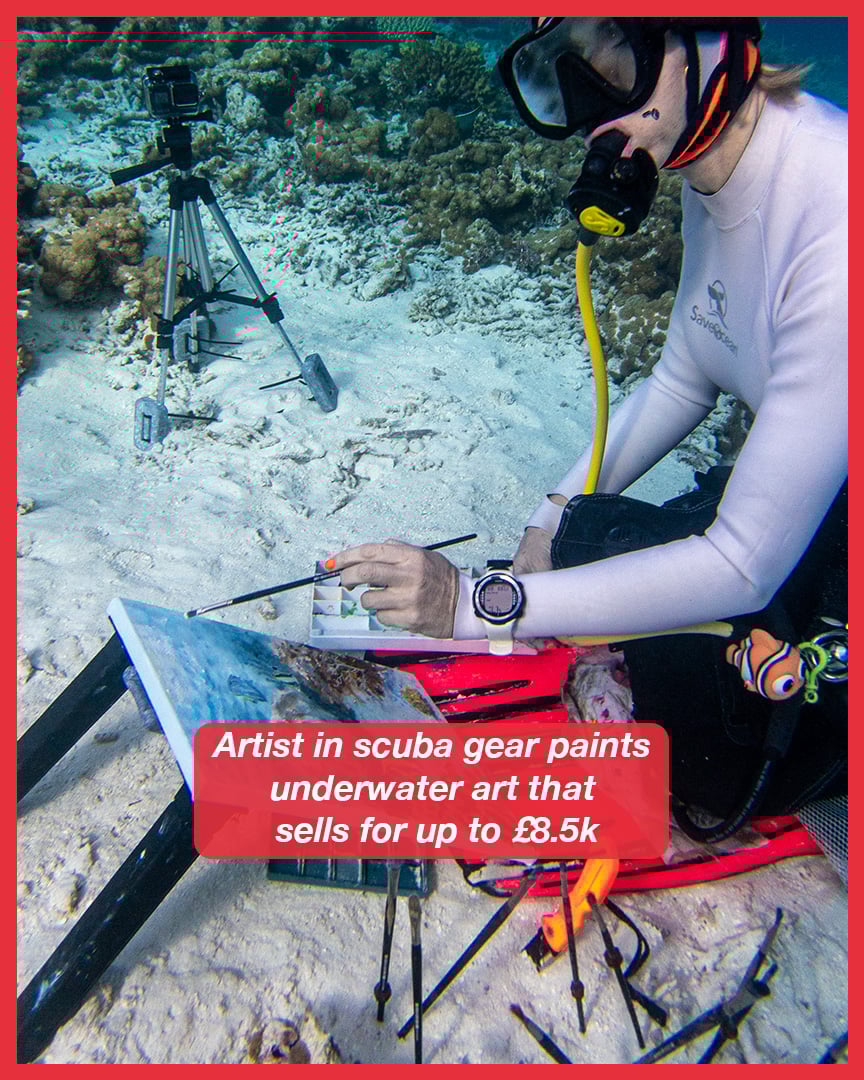 Artist in scuba gear paints underwater art that sells for up to £8.5k