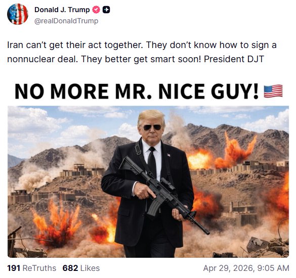 Trump holds machine gun in bizarre ‘no more Mr Nice Guy’ threat to Iran