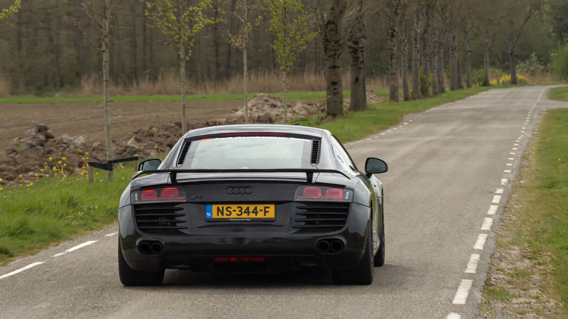 Audi R8 mit brutaler Beschleunigung auf schmaler Landstraße
