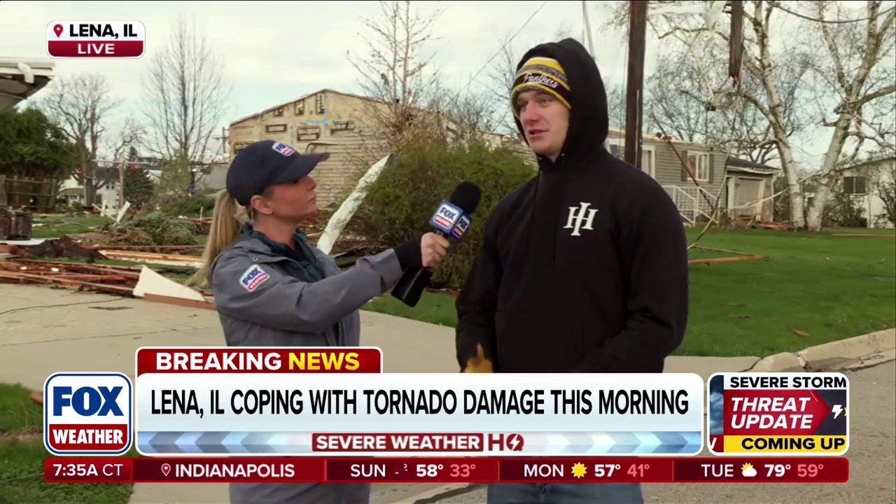 The sun comes up over tornado damage in Illinois