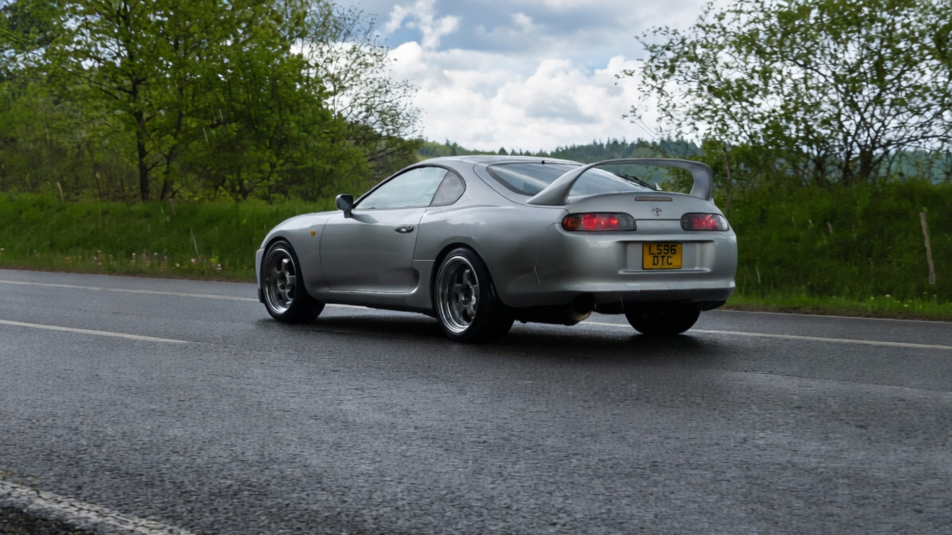 Toyota Supra near-slip moment on slippery road