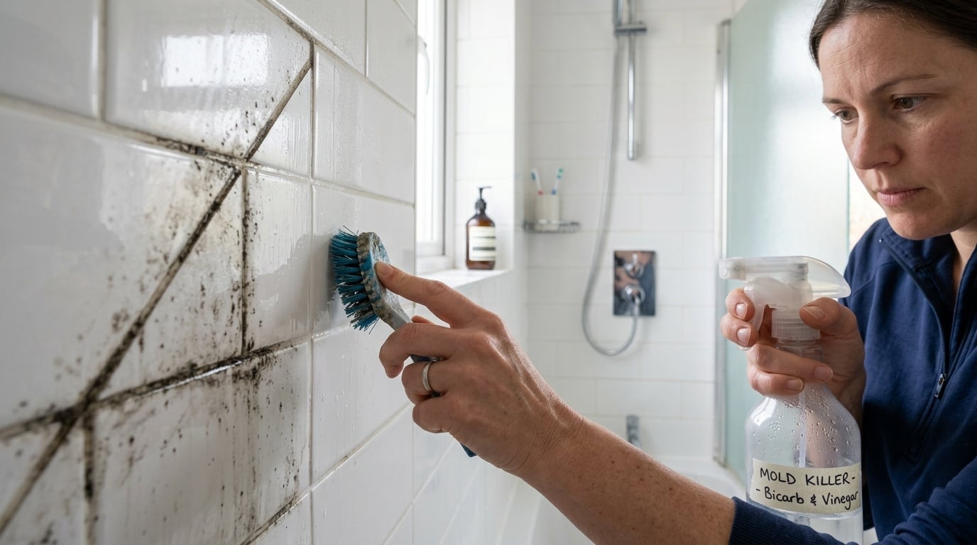 Black mould on bathroom grout? Clear it in 10 minutes with 1 teaspoon ...