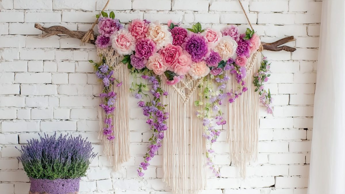 Makramee-Wandbehang im Boho-Stil: Frühlingsdeko mit Blüten selbst gestalten