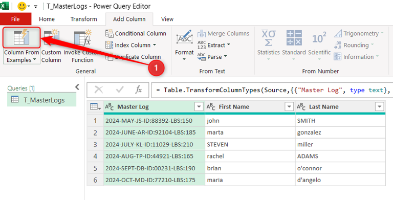 How to use column from examples in Excel Power Query