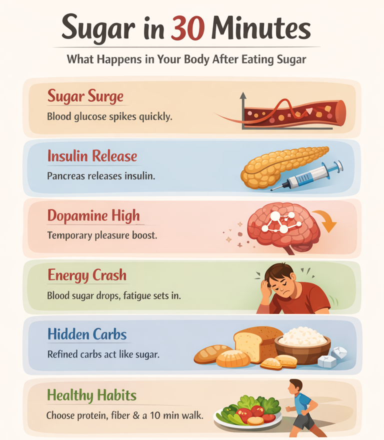 What actually happens in your body 30 minutes after eating sugar