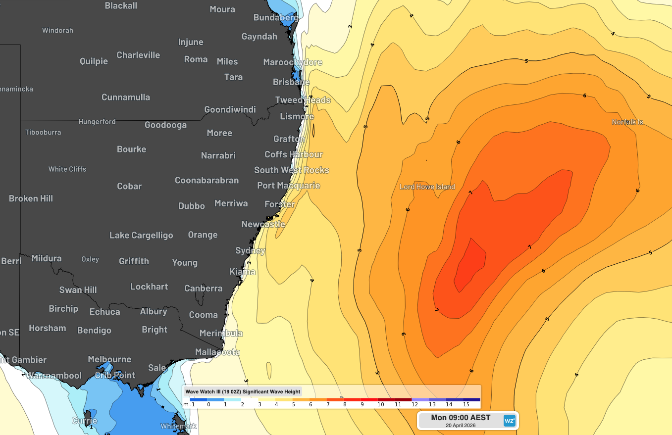 Hazardous surf and chilly air hitting NSW as Tasman low spins